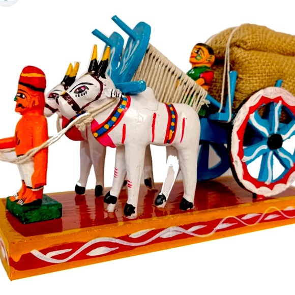 Accents | Indian Folk Art Hand Crafted Wooden Bullock Cart Figure New ...